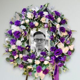 Flores.Guru ® | Corona Rosas y Lisianthus Color Morado con Foto, cdmx y ...